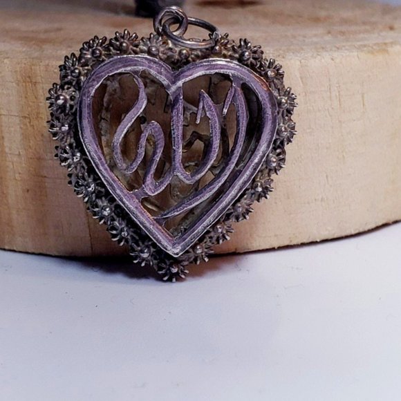 Jewelry | Vintage Sterling Silver Filigree Arabic Initials Puffy Heart ...